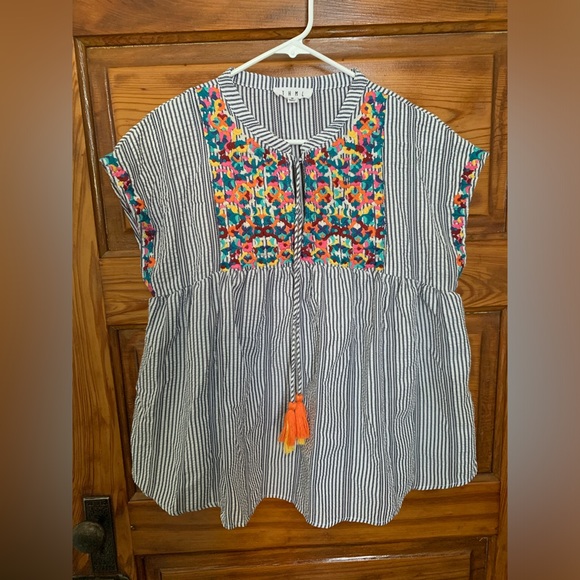 THML | Tops | Thml Stripped Top With Embroidery Sz Medium | Poshmark